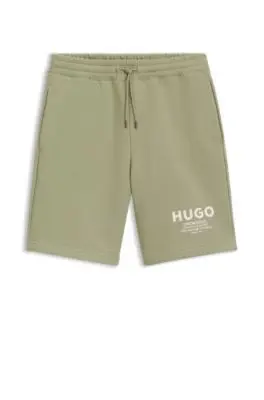 Hugo Cotton Terry Loose-fit Shorts With Logo Print - Beige