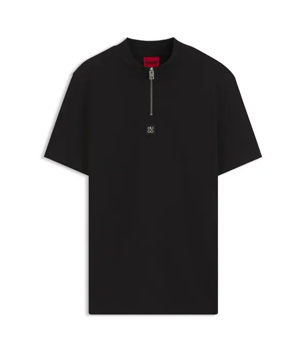 Hugo Cotton-blend T-shirt With Zipper Neck