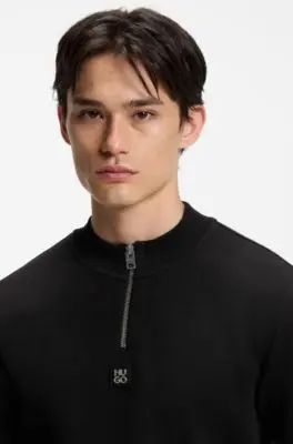 Hugo Cotton-blend T-shirt With Zipper Neck