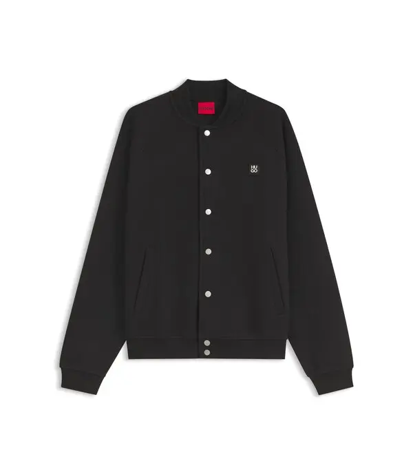 Hugo Interlock-jersey Bomber Jacket With Stacked-logo Trim