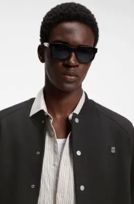 Hugo Interlock-jersey Bomber Jacket With Stacked-logo Trim