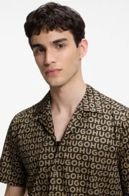 Hugo Relaxed-fit Shirt In Printed Cotton Canvas