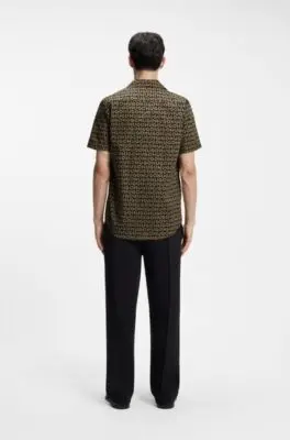 Hugo Relaxed-fit Shirt In Printed Cotton Canvas