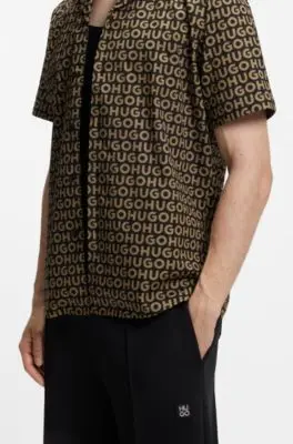 Hugo Relaxed-fit Shirt In Printed Cotton Canvas