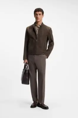 BOSS Suede Biker Jacket With Zippered Cuffs
