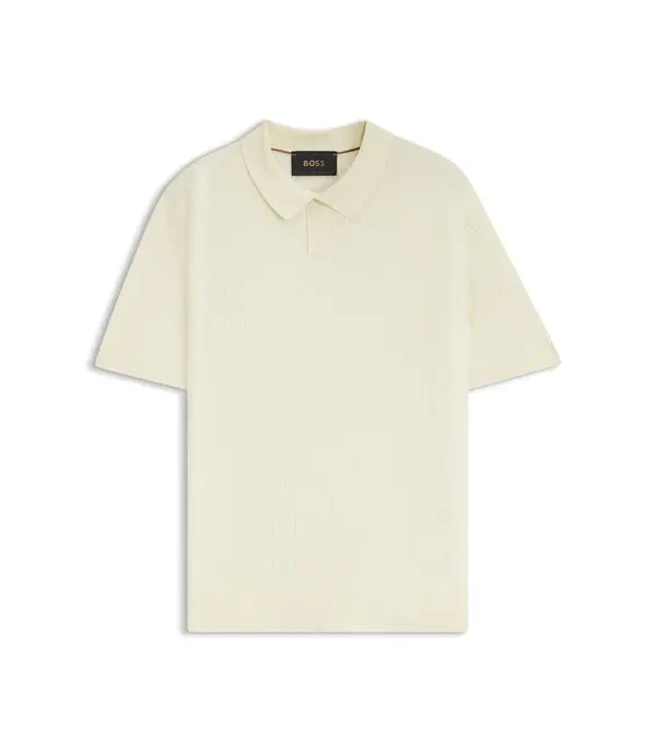 BOSS Silk Knit Polo With Ribbed Texture - Light Yellow