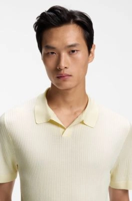 BOSS Silk Knit Polo With Ribbed Texture - Light Yellow