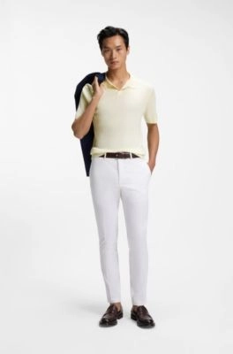 BOSS Silk Knit Polo With Ribbed Texture - Light Yellow