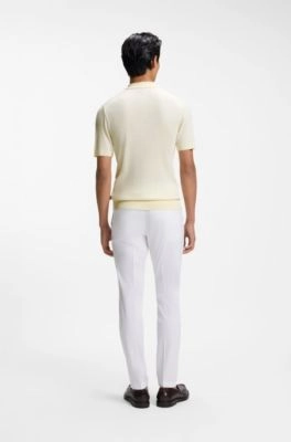 BOSS Silk Knit Polo With Ribbed Texture - Light Yellow