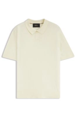 BOSS Silk Knit Polo With Ribbed Texture - Light Yellow