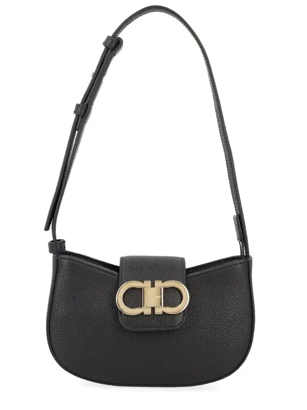 FERRAGAMO Double Gancini Mini Shoulder Bag - Black