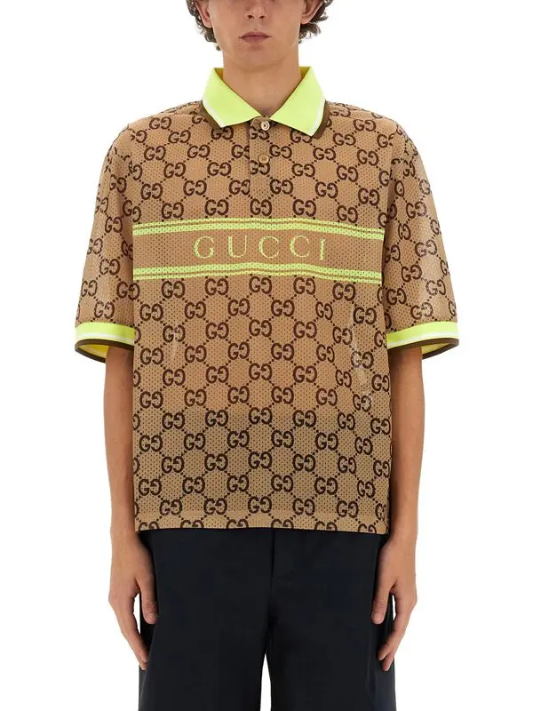 Gucci Designer Gg Print Polo Shirt For - Beige