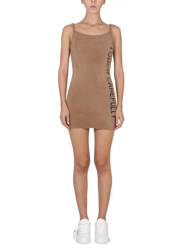 Off-White Fuzzy Mini Dress With Logo Detail