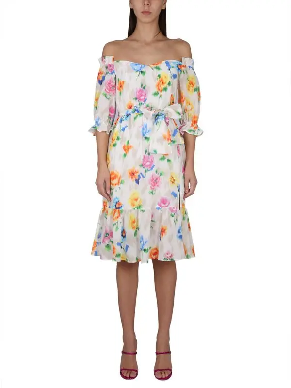 Moschino Floral Print Off-the-shoulder Dress With Balloon Sleeves - Multicolour