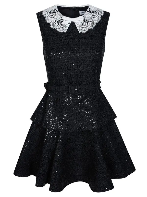 SELF-PORTRAIT Sequined Boucle Loop Mini Dress - Nero