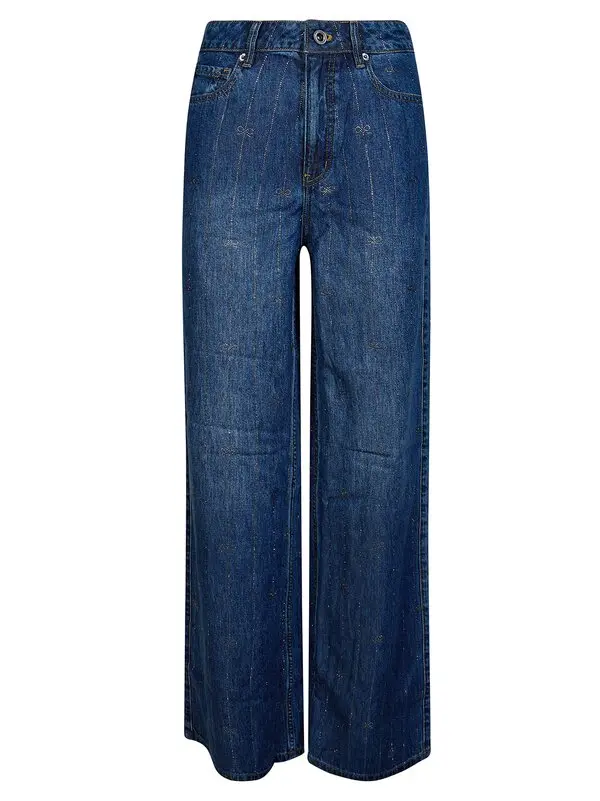 SELF-PORTRAIT Rhinestone Detail Striped Jeans