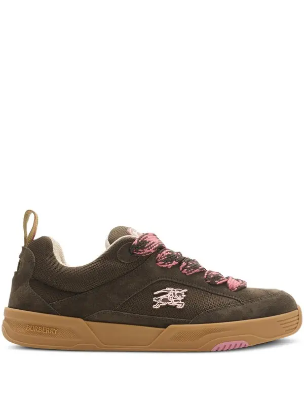 Burberry Mesh And Suede Low-top Sneakers With Logo Detail - Marrone