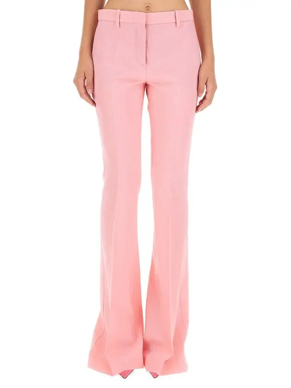 Versace Wool Flare Pants With Tonal Logo Lettering - Pink