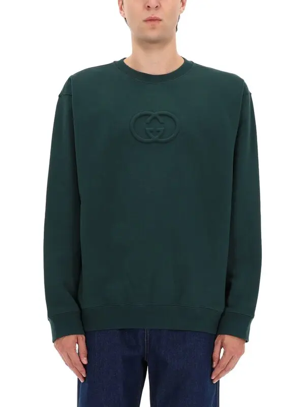 Gucci Gg Embroidered Cotton Jersey Sweatshirt - Green