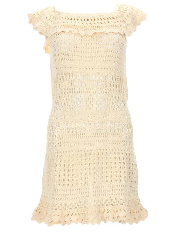 MARANT ETOILE Crochet Knit Mini Dress - Beige