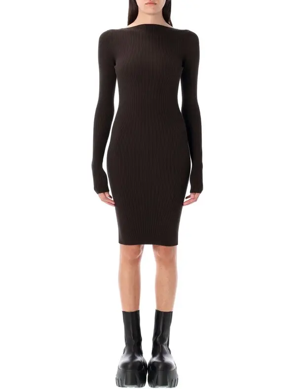 Rick Owens Rib-knit Boat Neck Long-sleeve Slim-fit Dress - Marrone