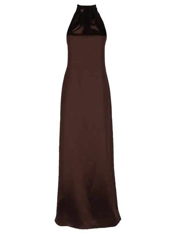 ALYSI Halterneck Maxi Dress In Iridescent Satin With Open Back - Brown