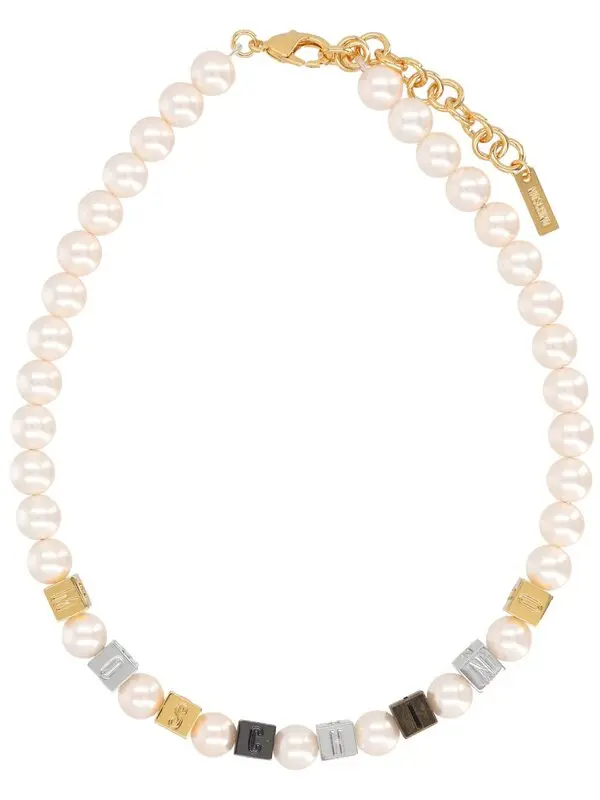 Moschino Faux Pearl Logo Charm Necklace