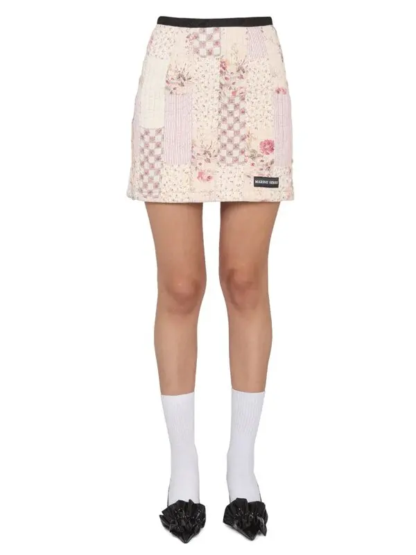 MARINE SERRE Quilted Patchwork Mini Skirt - Multicolour