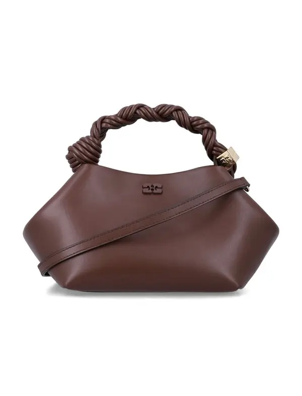 GANNI Genuine Leather Twisted Handle Shoulder Bag - Marrone
