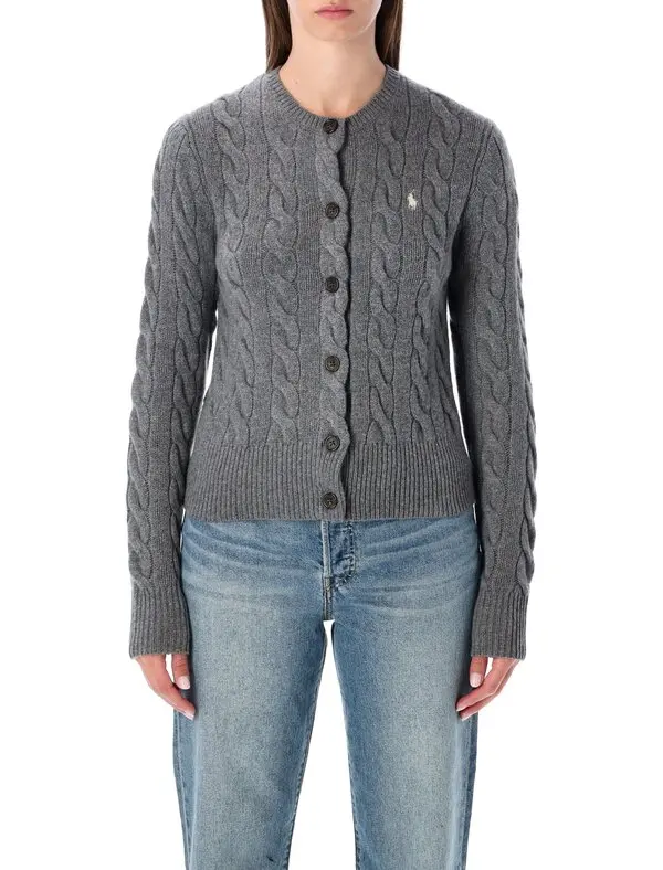 Polo Ralph Lauren Wool & Cashmere Cable-knit Cardigan With Grosgrain Trim And Signature Chest Embroidery - Flannel Grey