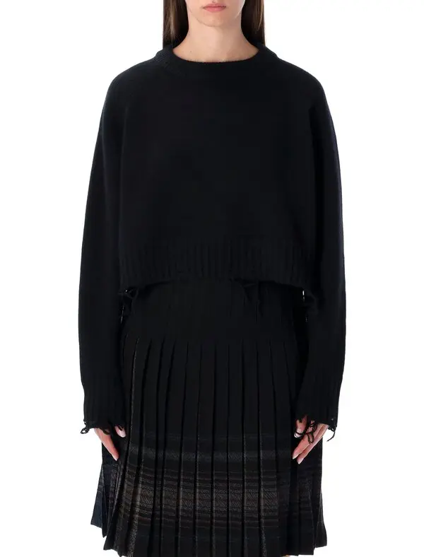 LOW CLASSIC Mini Distressed Pullover Sweater With Raglan Sleeves - Nero