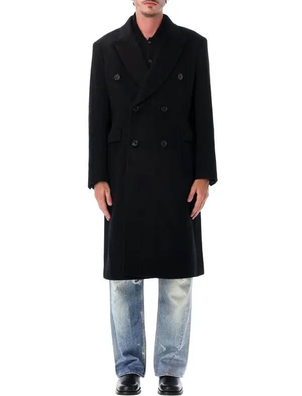 Our Legacy Wool-mohair Blend Double Breasted Overcoat - Nero