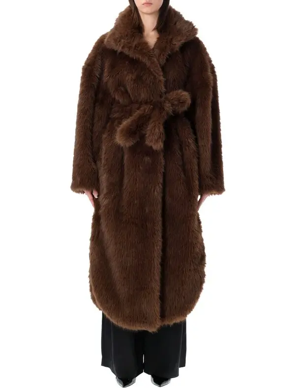 THE FRANKIE SHOP Ravello Faux Fur Robe Jacket With Belt - Marrone