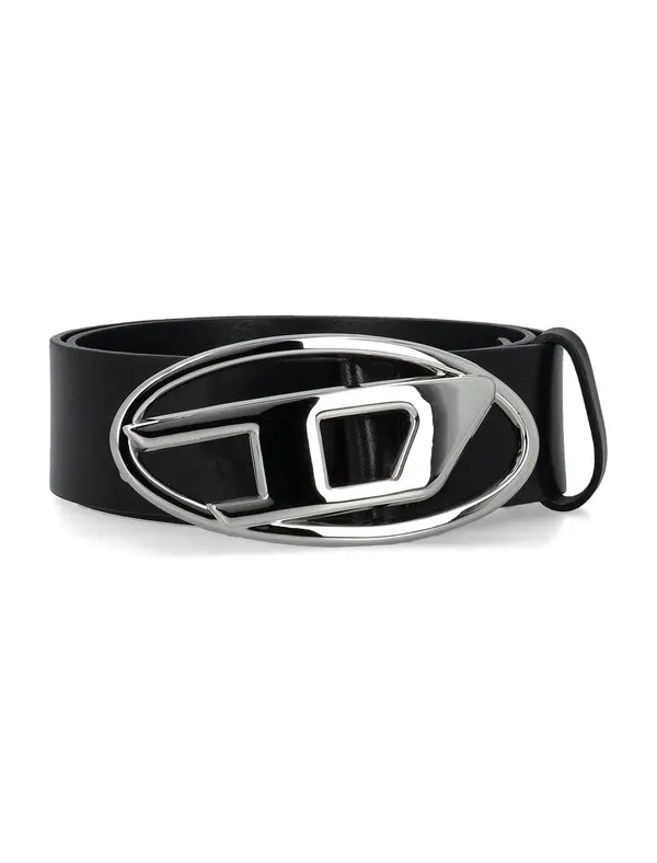 DIESEL® Logo Buckle Leather Belt - Nero