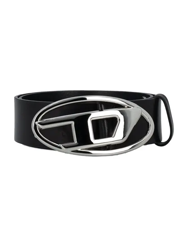 DIESEL® Leather Belt With Logo Buckle - Nero