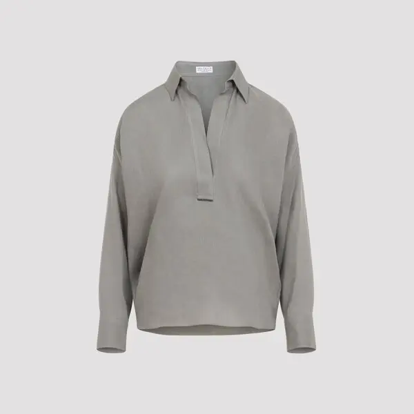 Brunello Cucinelli Linen Shirt With Monili For - Green