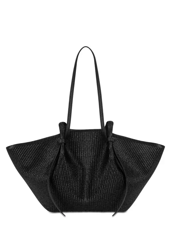 Yuzefi Woven Raffia Tote Bag With Leather Trim - Black