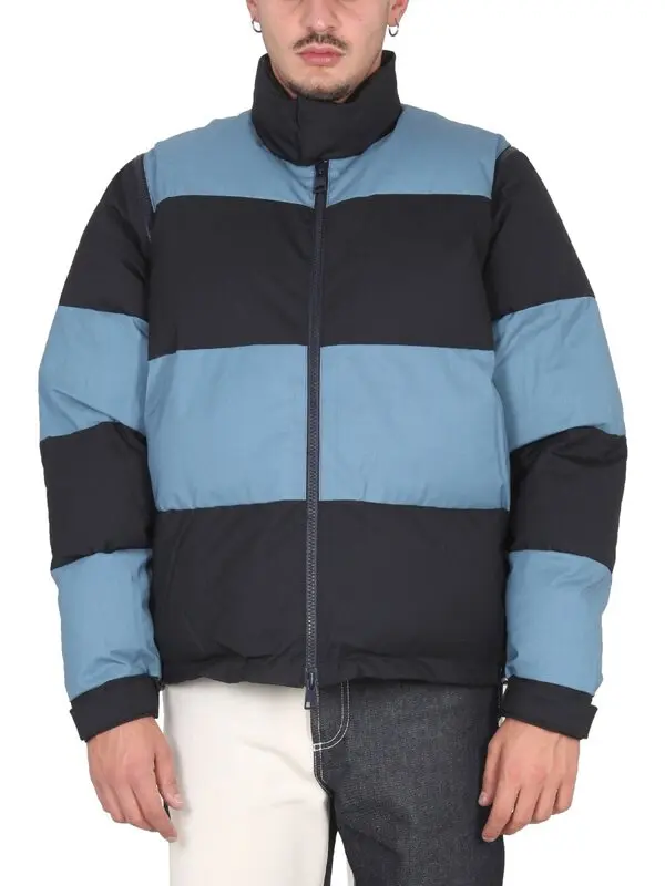 Sunnei Striped Puffer Jacket With Zipper Closure And Removable Panels - Blue