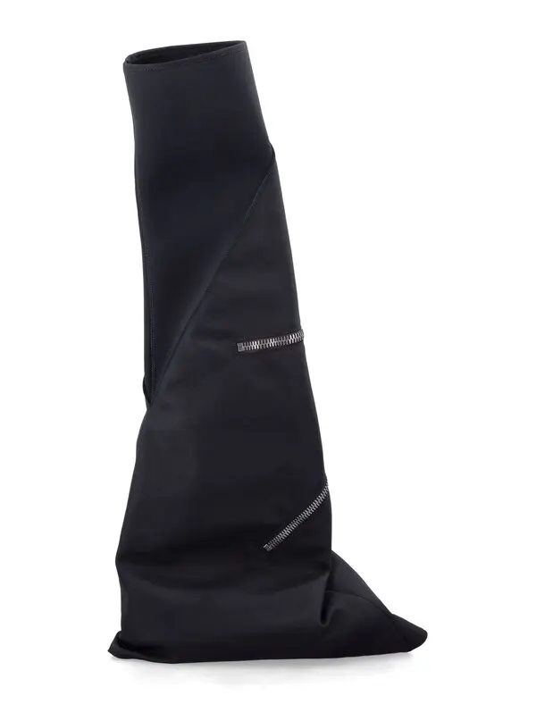Rick Owens Cargo Fetish Over-the-knee Sneakers With Dual Front Zips, Shark-tooth Soles & Asymmetric Draped Panels - Nero
