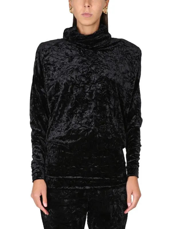 Saint Laurent High Neck Long Sleeve Velvet Top