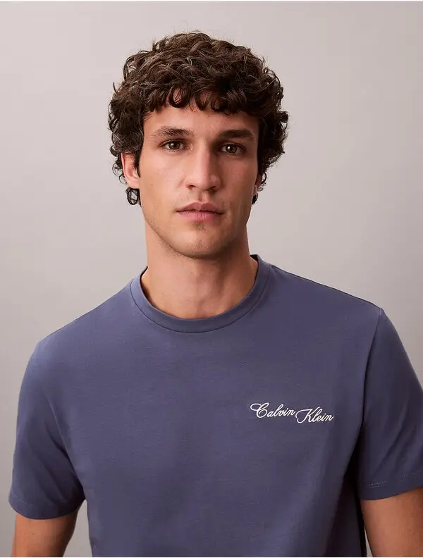 Calvin Klein Embroidered Calligraphy Easy Tee - Blue Nomad