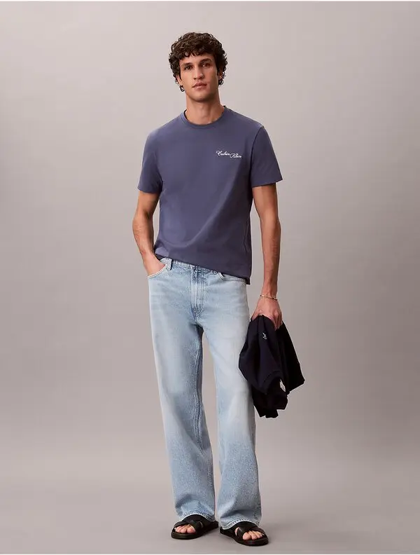 Calvin Klein Embroidered Calligraphy Easy Tee - Blue Nomad