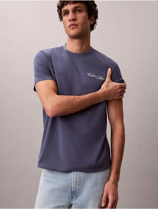 Calvin Klein Embroidered Calligraphy Easy Tee - Blue Nomad