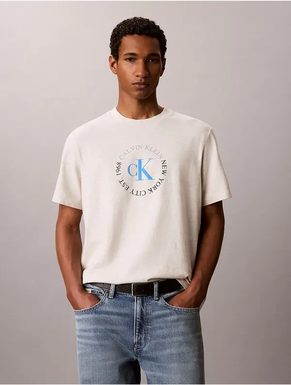 Calvin Klein Circle Logo Monogram Graphic Tee - Grey Heather