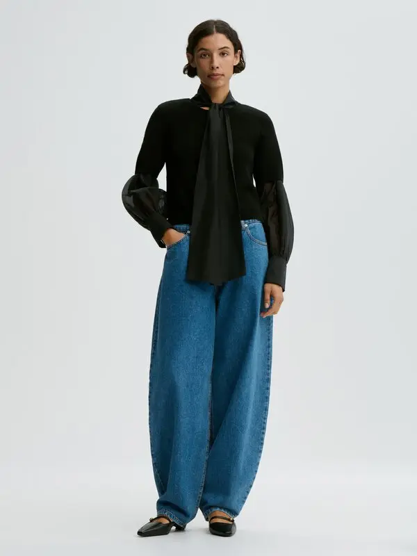 BY MALENE BIRGER Amber Ribbed Pullover With Padded Shoulders And Side Slits