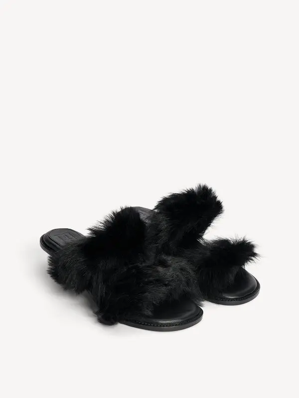 BY MALENE BIRGER Tianna Shearling Sandals - Black