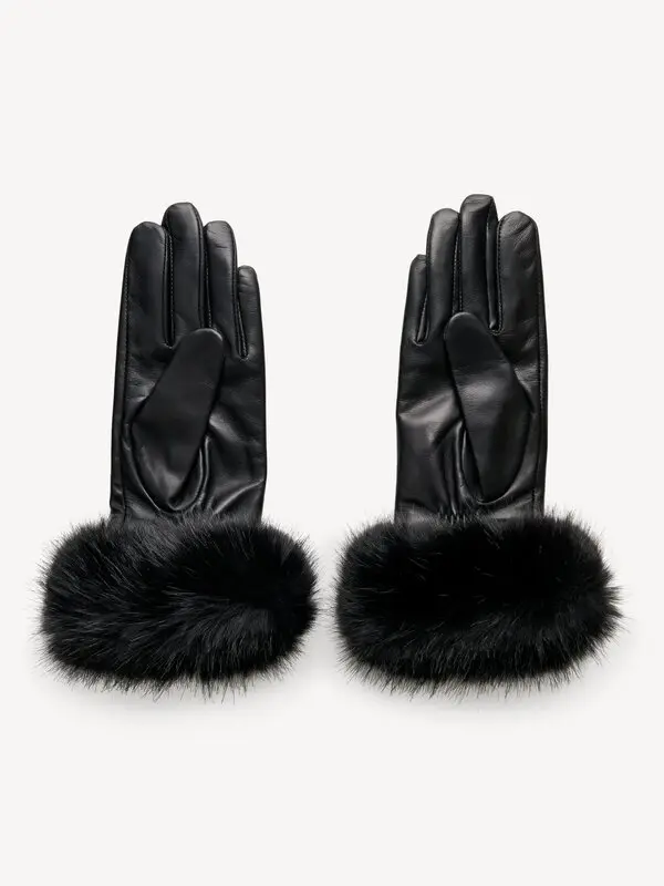 BY MALENE BIRGER Genna Leather Gloves With Fur Cuffs - Black