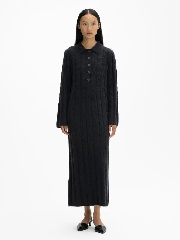 HOUSE OF DAGMAR Cashmere Blend Cable Knit Polo Dress