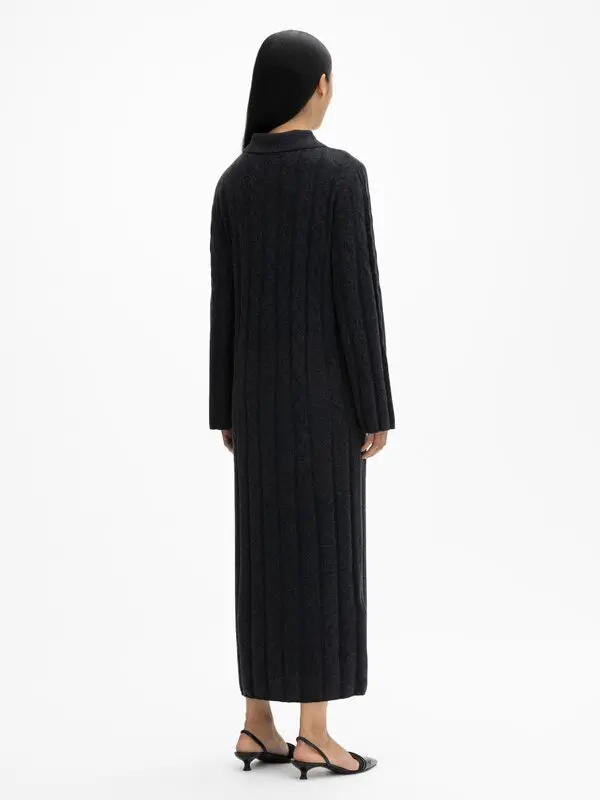 HOUSE OF DAGMAR Cashmere Blend Cable Knit Polo Dress