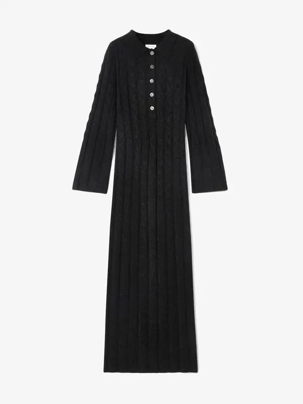 HOUSE OF DAGMAR Cashmere Blend Cable Knit Polo Dress
